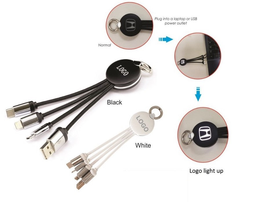 All in One USB charging cable with light up logo area - Black – Desert Road